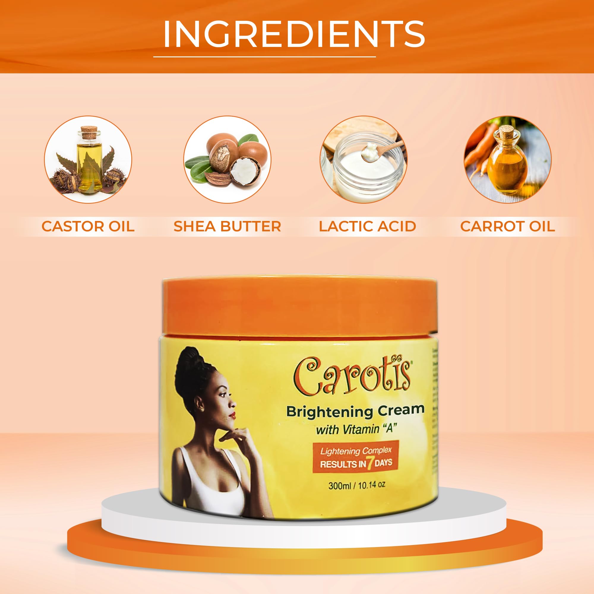 CAROTÏS, Skin Brightening Cream – 300ml / 10.14fl oz – 7 Day Night Cream for Uneven Skin Tone, with Vitamin A
