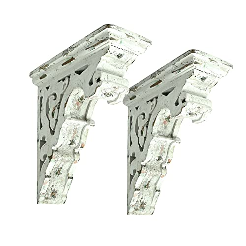 BIG FORTUNE Set of 2 Corbels for Shelves Wood Corbels Decorative Shelf Brackets Wooden Vintage Shelf Farmhouse Decor White Floating Wall Shelf Long