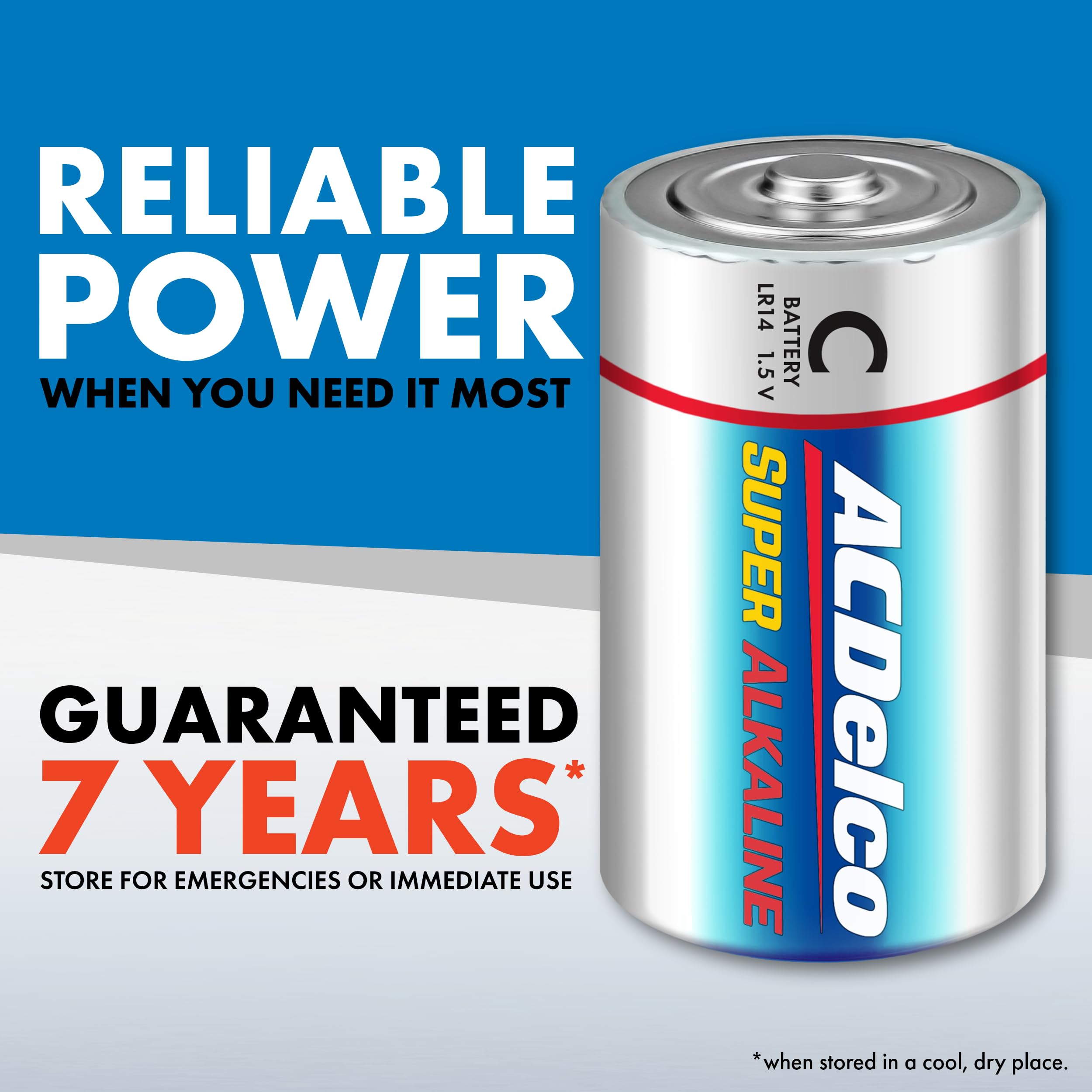 ACDelco 12-Count C Batteries, Maximum Power Super Alkaline Battery, 7- Year Shelf Life, Recloseable Packaging