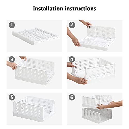 8 Pcs Stackable Storage Drawers Closet Organizers and Storage Foldable Closet Organizers Plastic Folding Box Shelves Collapsible Bin Baskets Container for Wardrobe Bathroom (White)
