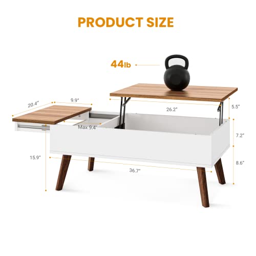 Bidiso Lift Top Coffee Table, Ten Minute Install Coffee Table Center Table with Hidden Storage Compartments, Rising Tabletop Dining Table Coffee Table for Living Room,Walnut