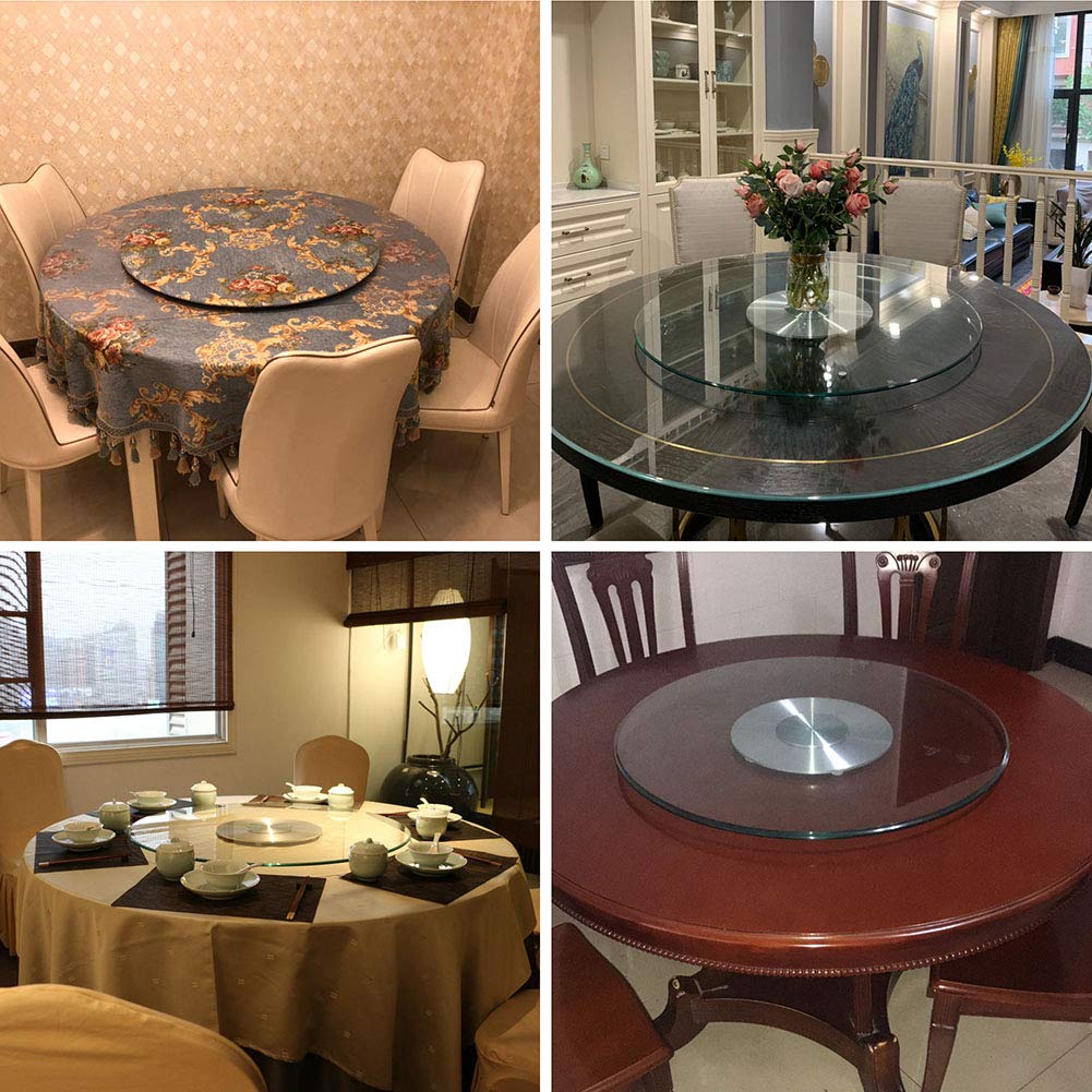 24 inch Kitchen Lazy Susan Turntable with Aluminum Base , Round Table Service Tray, Heavy Duty Non-Skid, Large Glass Turntable,Thick: 10mm
