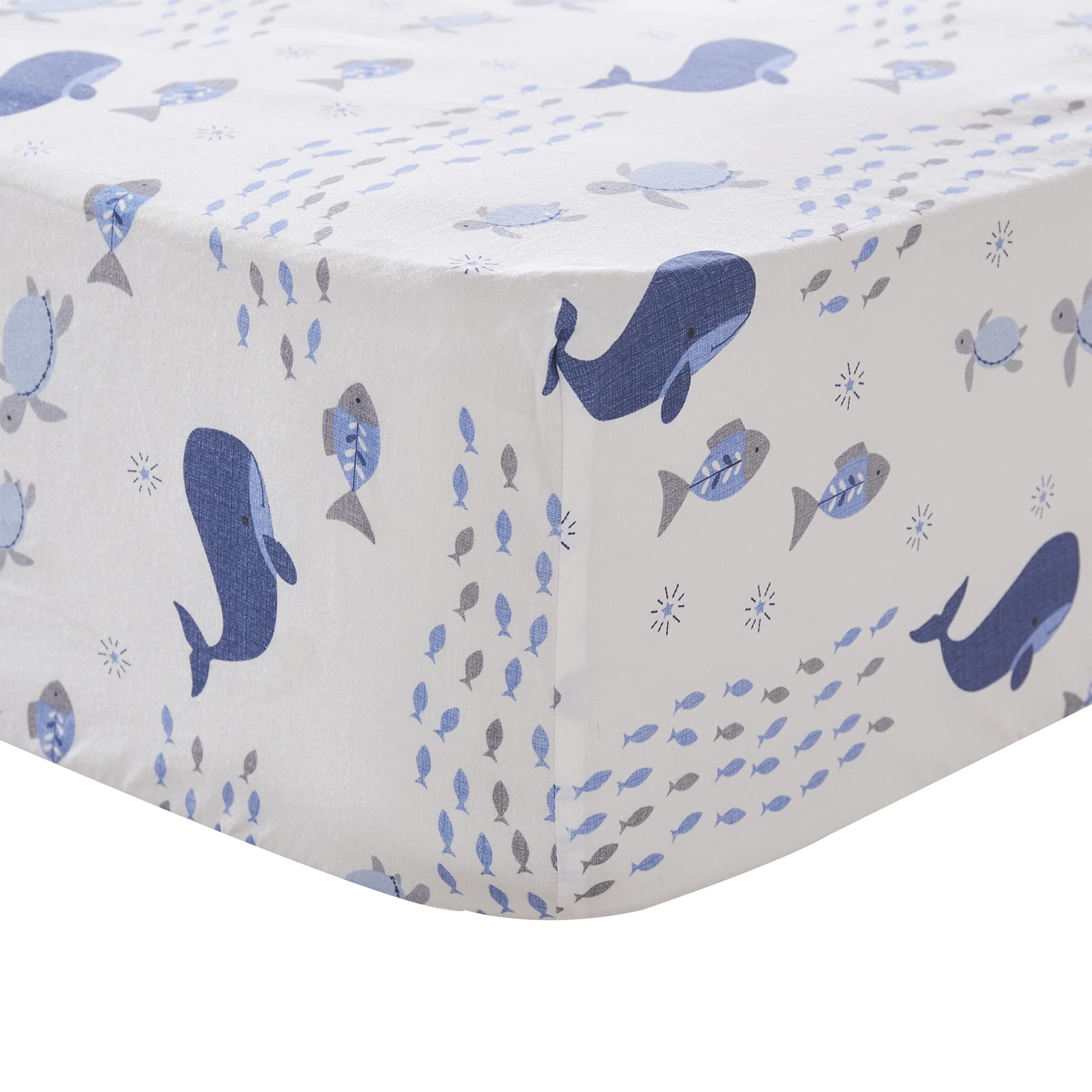 Levtex Baby - Boho Bay Crib Bed Set - Baby Nursery Set - Navy, Blue, Grey and White - Under The Sea - 5 Piece Set Includes Quilt, Two Fitted Sheets, Wall Decal & Skirt/Dust Ruffle