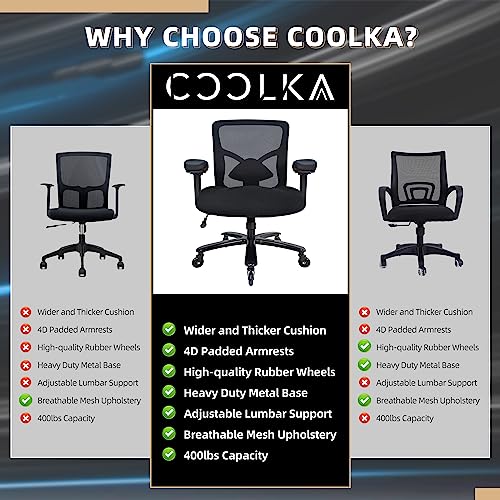 Big and Tall Office Chair 400lbs - Ergonomic Mesh Executive Desk Chair, Heavy Duty Computer Chair-Wide Thick Seat Cushion, Metal Base, Adjustable Lumbar Support, Rubber Blade Wheels, 4D Armrests