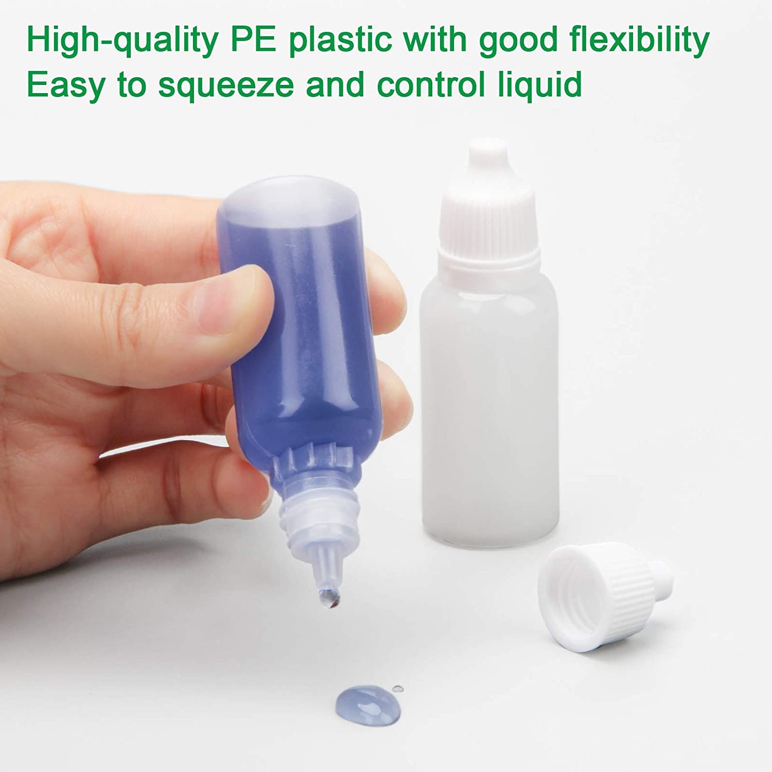 200 Pcs 15ml, 0.5 oz Plastic Eye Liquid Dropper Bottles with Childproof Cap, Durable Plastic Slightly Squeezable (WHITE 200ct), 0.5 OZ (15ml Dropper)