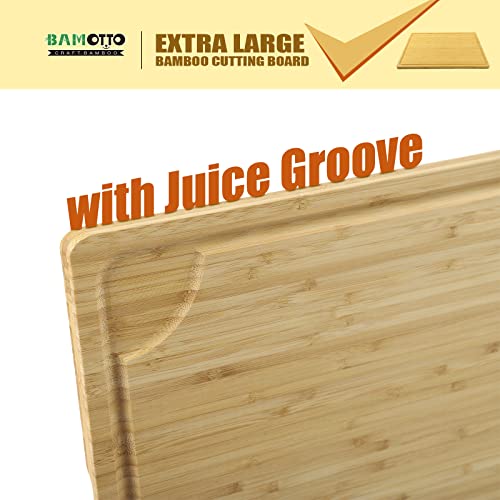 Extra Large Bamboo Cutting Board, 24x18 Inch Large Butcher Block Chopping Board with Handle and Juice Groove, Carving Board for Turkey, Meat, Vegetables, BBQ, 100% Organic Bamboo (XXL,24" x 18")
