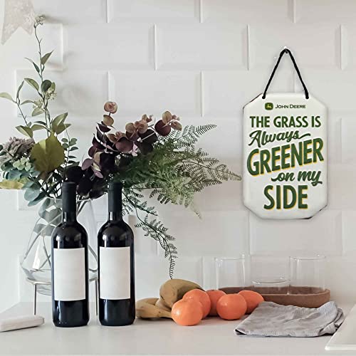Open Road Brands John Deere Grass is Greener On My Side Embossed Metal Hanging Sign - Small John Deere Sign for Home Decorating - Great Gift Idea