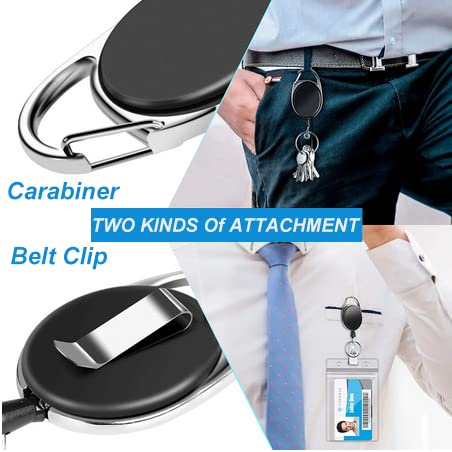 2 Packs Heave Duty Retractable Badge Reels with Carabiner Belt Clip and Key Ring, Badge Holders for ID Card Holders with 26.5 Inch Pull Cord (Black)