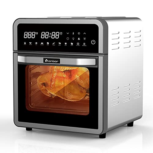 Aonbor Air Fryer Toaster Oven, 15.5 Quart Stainless Steel Convection Oven with One-Touch Control, 10-In-1 Countertop Combo, Dehydrator, Toast, Pizza, Rotisserie