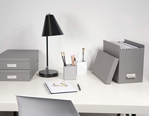 Bigso John Fiberboard Label Frame Desktop File Storage Box Document Organizer for Important Paperwork Durable Hanging File Box with a Lid & Metal Label Window 7.4’’ x 13’’ x 10.4’’ White