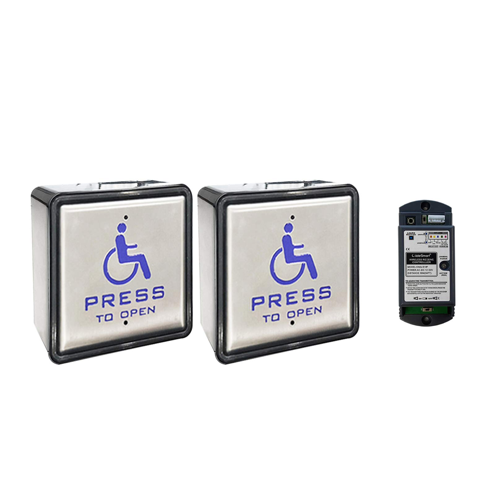 Olideauto Handicap Wireless Push Switch with 2pcs Square 4.5'' Push Panels and 1pcs 2.4G Frequency High Stability Receiver
