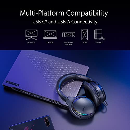 ASUS ROG Fusion II 300 Gaming Headset (AI Beamforming Mic with Noise Canceling, 7.1 Surround Sound, 50mm Driver, Hi-Res ESS 9280 Quad DAC, USB-C, for PC, Mac, PS4, PS5, Switch)- Black