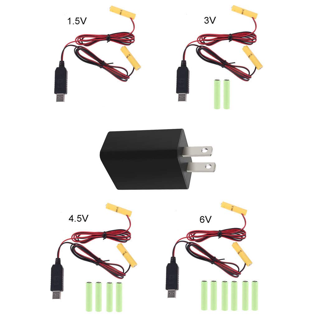 fengchensety Universal 1m Dual AAA Battery Eliminator US Plug USB Power Supply Adapter Replace 1.5V AAA 3V 2AAA 4.5V 3AAA 6V 4AAA Battery for Household Electric Toys Fan Holiday Lights and More