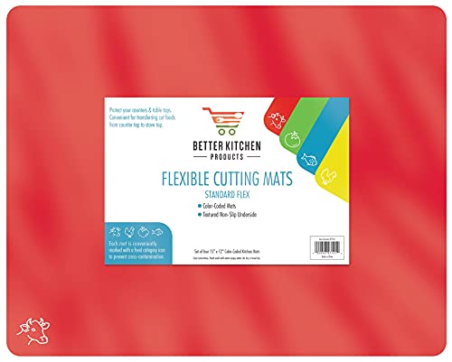 Extra Thick Flexible Plastic Cutting Board Mats, Set of 4, Color Coded with Food Icons, Waffle Back Grip Underside by Better Kitchen Products