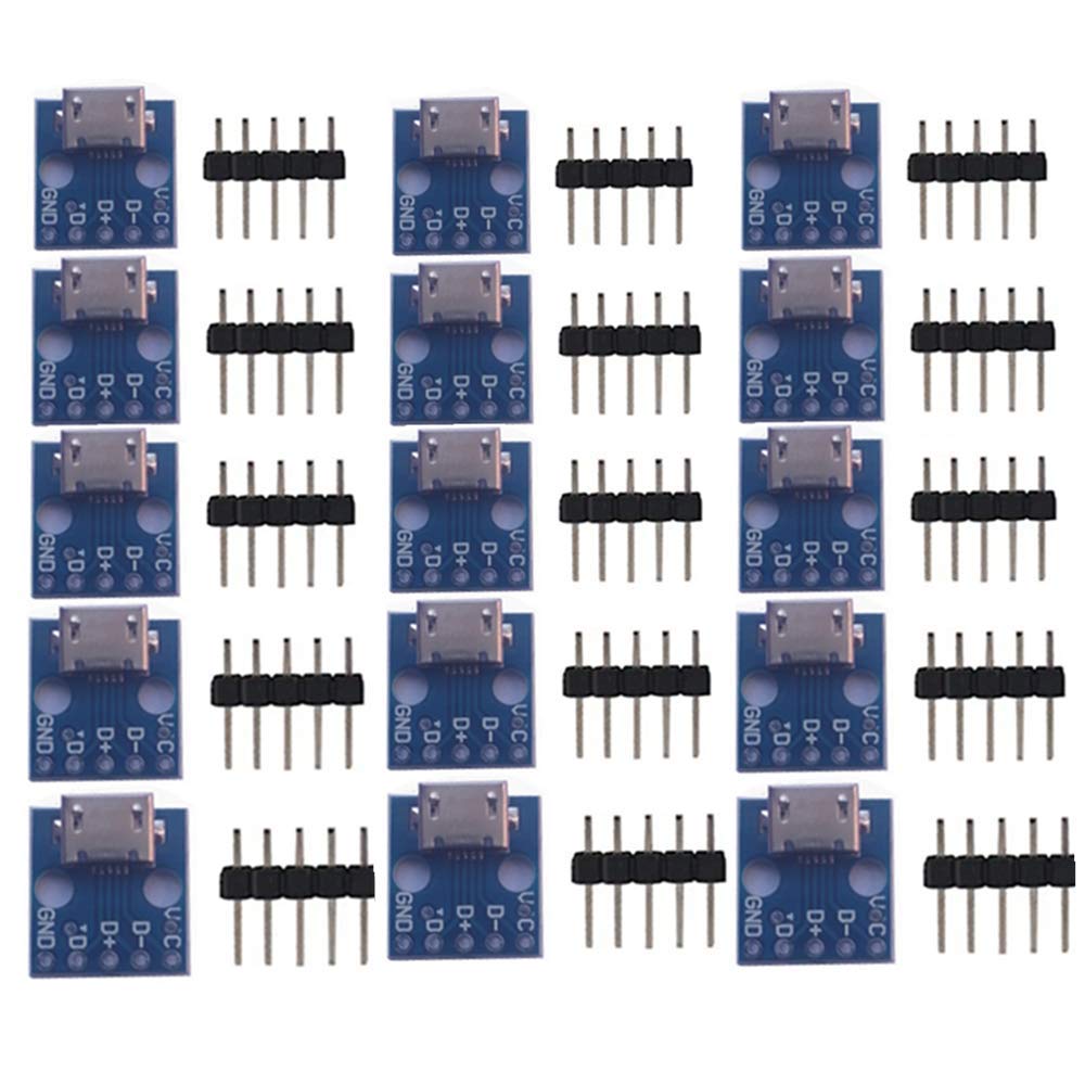 Micro USB Interface Base, Micro USB to DIP Female pin 2.54mm Power Transmission Interface breadboard 5V Power Module Development Board for DIY USB Power breadboard (Pack of 15)
