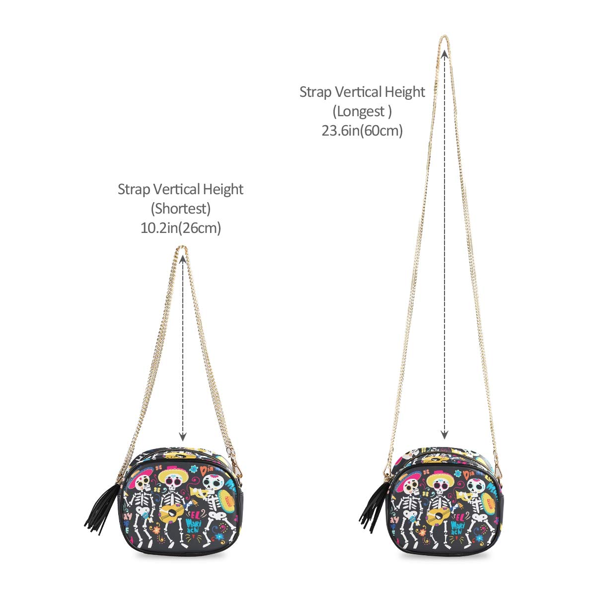 ALAZA PU Leather Small Crossbody Bag Purse Wallet Cute Sugar Skull Day Of The Dead Cell Phone Bags with Adjustable Chain Strap & Multi Pocket