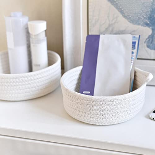 Bothyi 2 Pieces Round Small Woven Baskets Set Storage Gifts Mini Tray Montessori Rope Basket for Bedroom Drawer Nursery, White