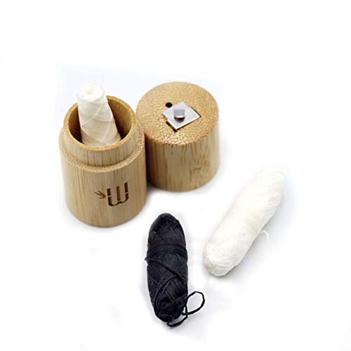 Dental Floss threaders 12PCS Biodegradable bamboo charcoal dental floss with refillable bamboo container | Free refill | Natural candle wax | 30M x 12| Corn and charcoal floss, | Environmental protect