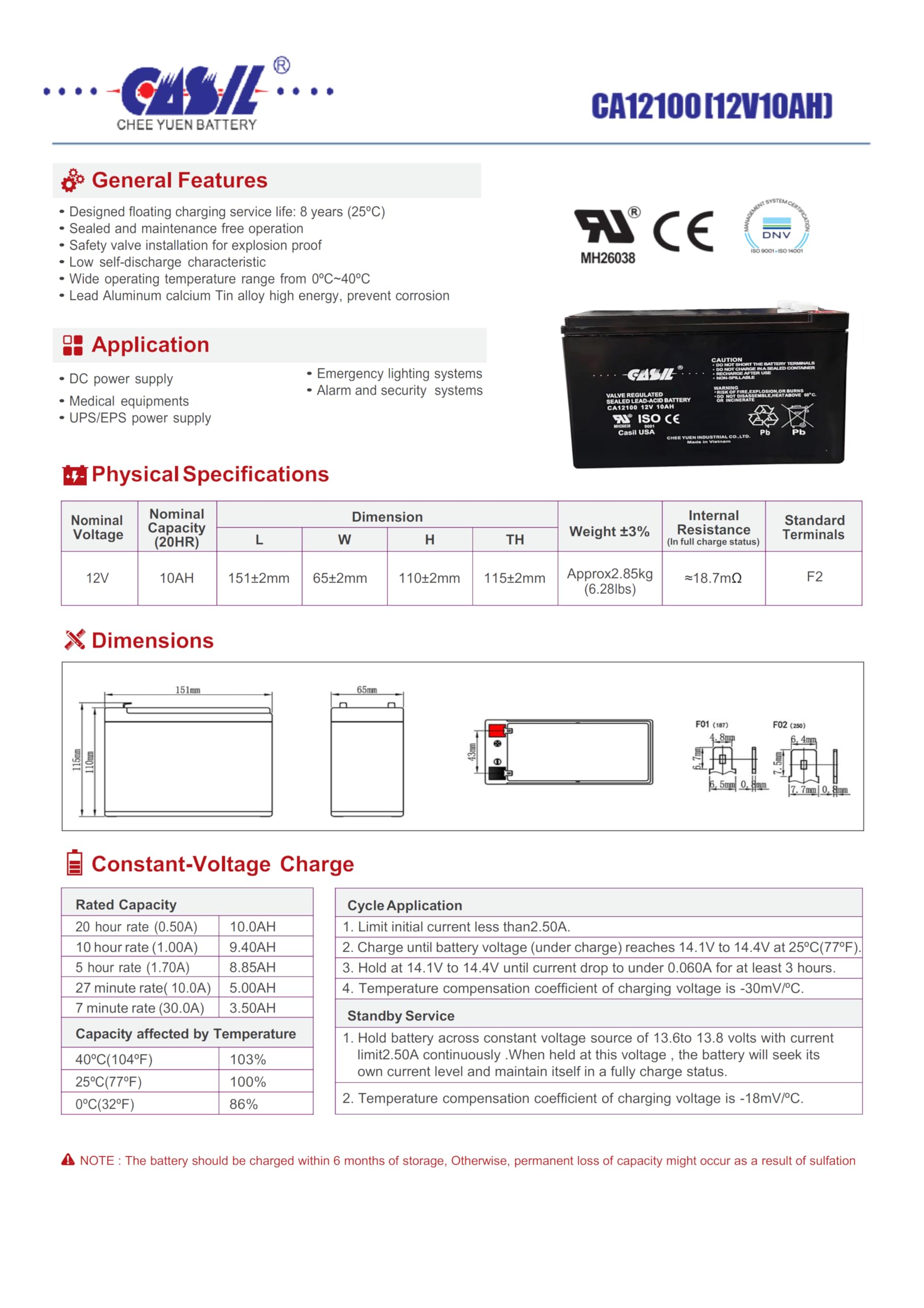 Casil 12v 10ah Replacement Battery Compatible with Ritar RT12100
