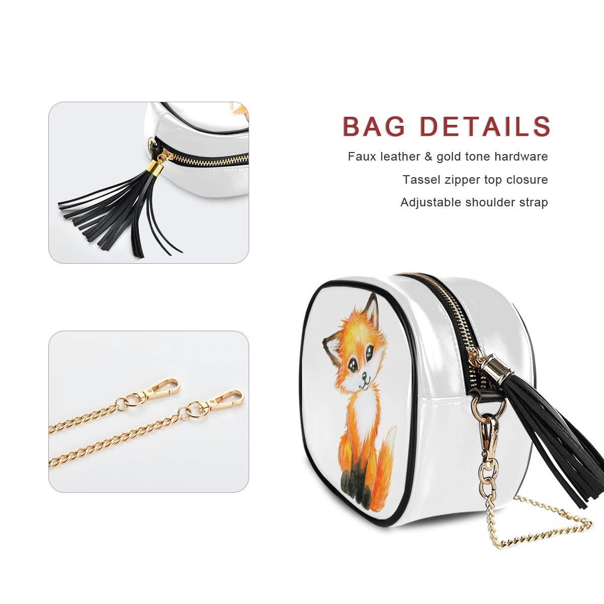 ALAZA PU Leather Small Crossbody Bag Purse Wallet Cute Little Fox Animal Print Cell Phone Bags with Adjustable Chain Strap & Multi Pocket