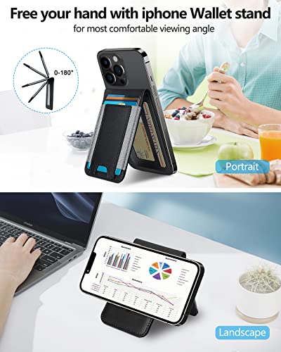 2-in-1 Magsafe Wallet, Up-grade with iPhone Wallet and Adjustable Stand, Open ID Window, Magnetic Wallet for iPhone 15/14 Pro Max/14 Pro/14/14 Plus/13/12 Series, 9 Cards Holder, Vegan Leather, Black