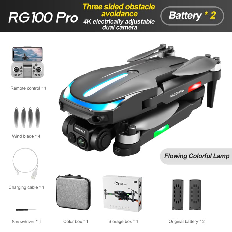 Asiasioc Dual 4K Hd FPV Camera Drone Dual Camera Three Side Obstacle Avoidance Brushless 2.4G WiFi Foldable RC Quadcopter FPV Helicopter