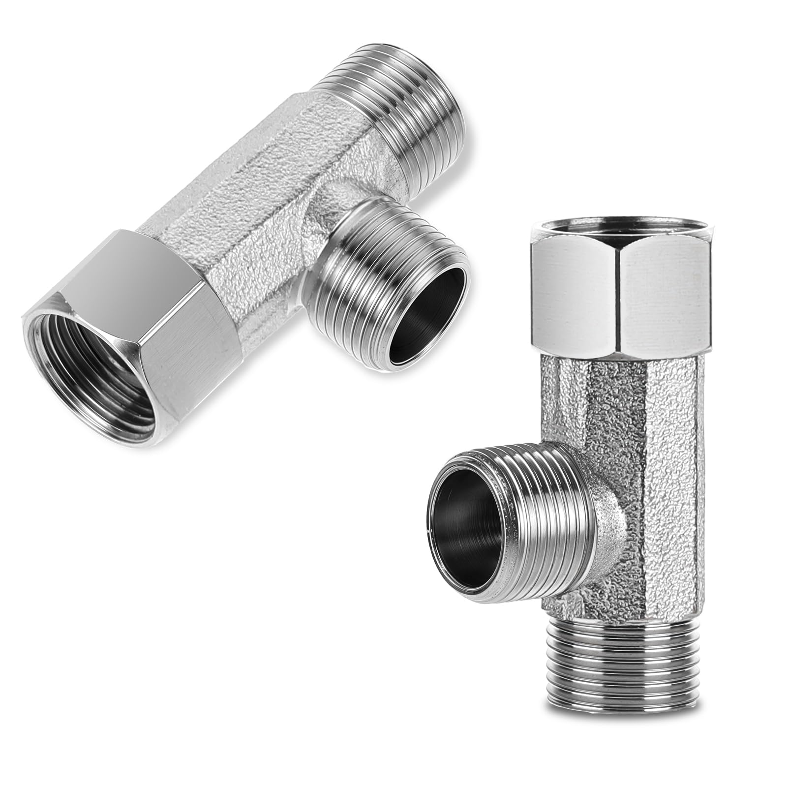 2pcs Hose Fitting Tee Valve T Shape Adapter 3/8 x 1/2 Adapter T Connector Valve Splitting Water Supply T Pipe Fitting 3 Way Valve 3/8 Tee Compression for Bath Bidet Sprayer Toilet Shower Head