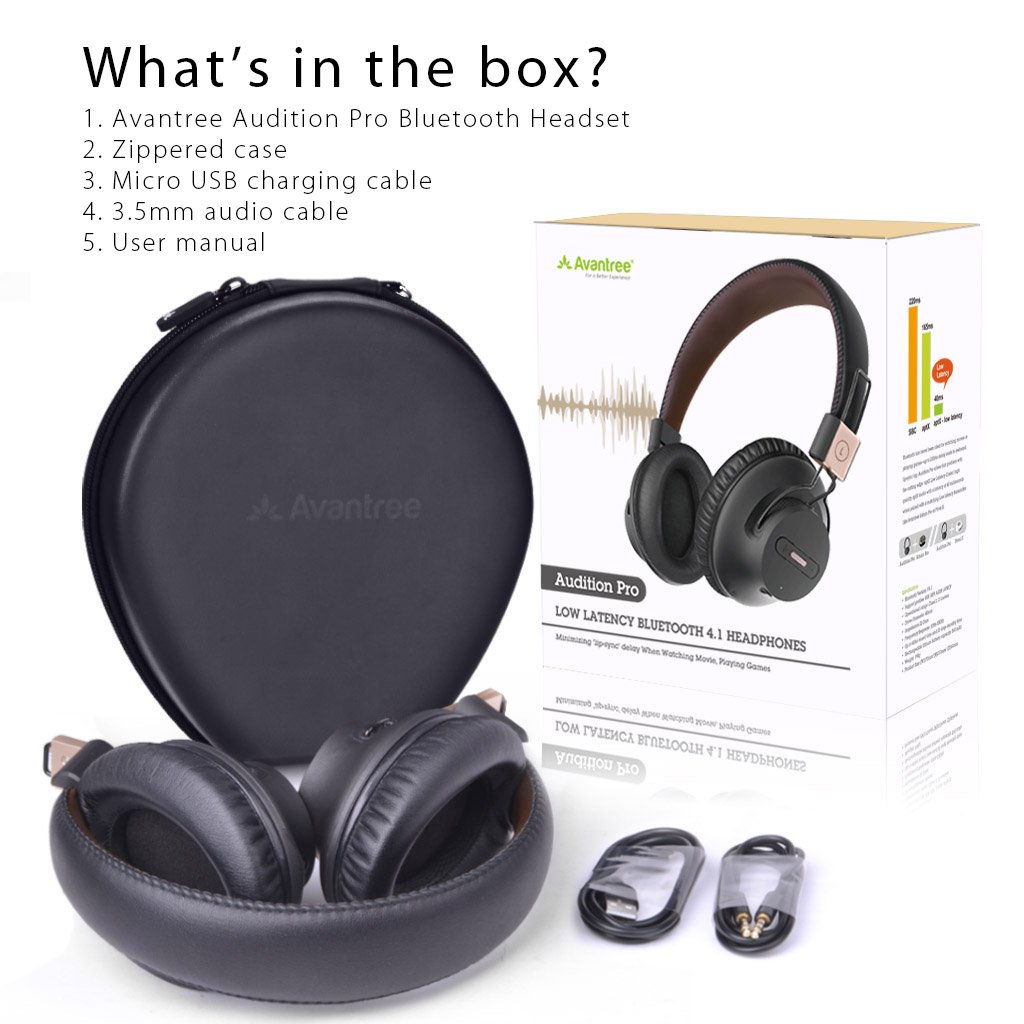 Avantree Audition Pro 40 hr Bluetooth Over Ear Headset with Microphone for Home Office, Conference Call, APTX Low Latency Wireless Headphones for TV Watching, Foldable NFC HiFi Stereo for PC Computer