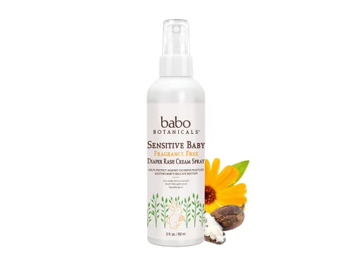 Babo Botanicals Sensitive Baby Fragrance-Free Diaper Rash Cream Spray - with Non-Nano Zinc Oxide, Organic Shea Butter, Olive Oil & Aloe Vera - EWG Verified & Hypoallergenic - 3 fl. oz., White