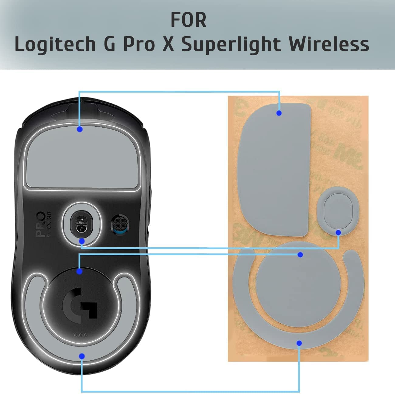 AQIDAP Mouse Skatez/Mouse Feet for Logitech G PRO X Superlight Wireless Gaming Mouse( 2 in 1 Mouse Feet + Mouse Anti-Slip Tape ) Grey