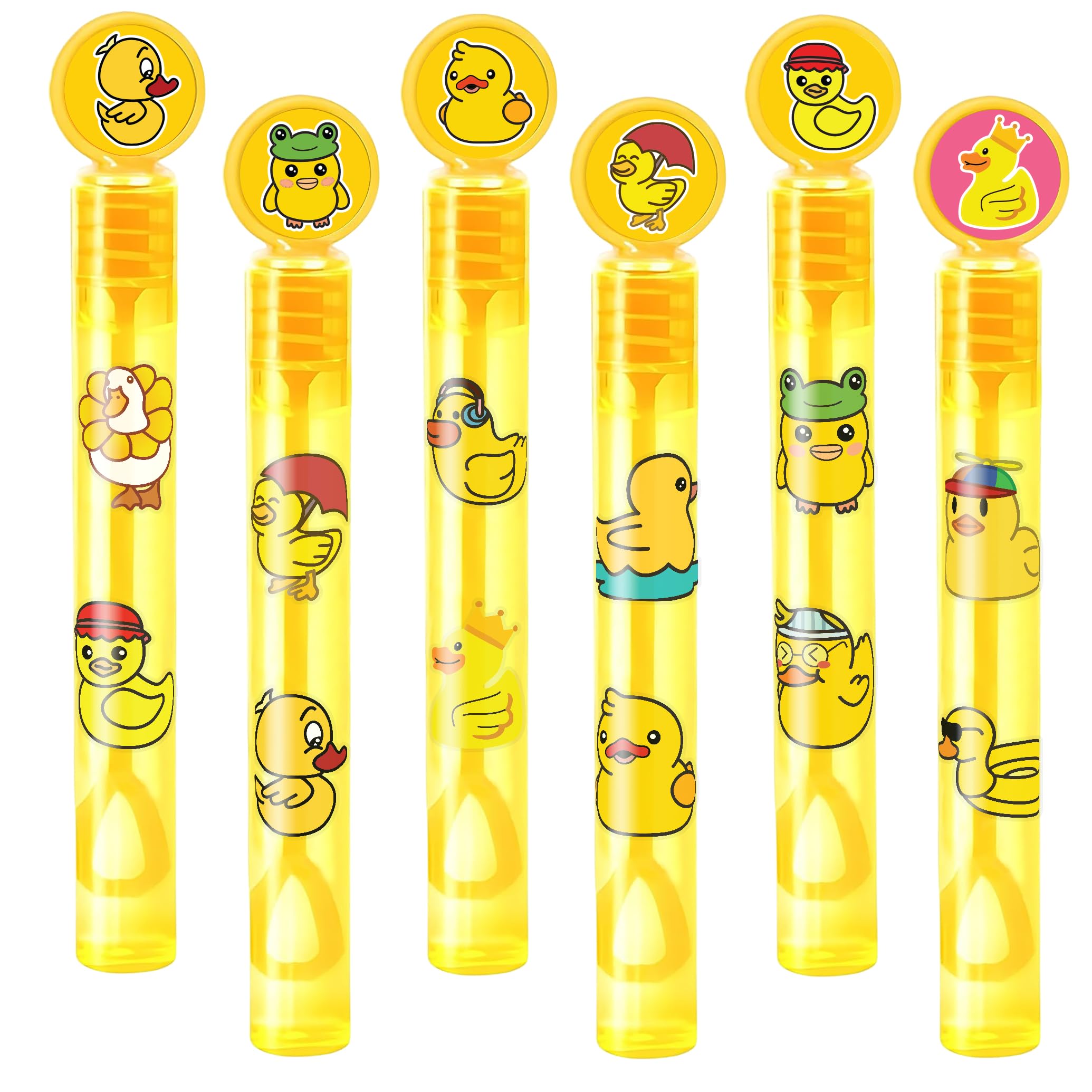 24PCS Duck DIY Bubble Wands Party Favors 96PCS Stickers for Goodie Bag Fillers Pinata Stuffers, Mini Bubble Bulk Birthday Party Supplies Toys Gifts Class Prizes for Toddlers Boys Girls