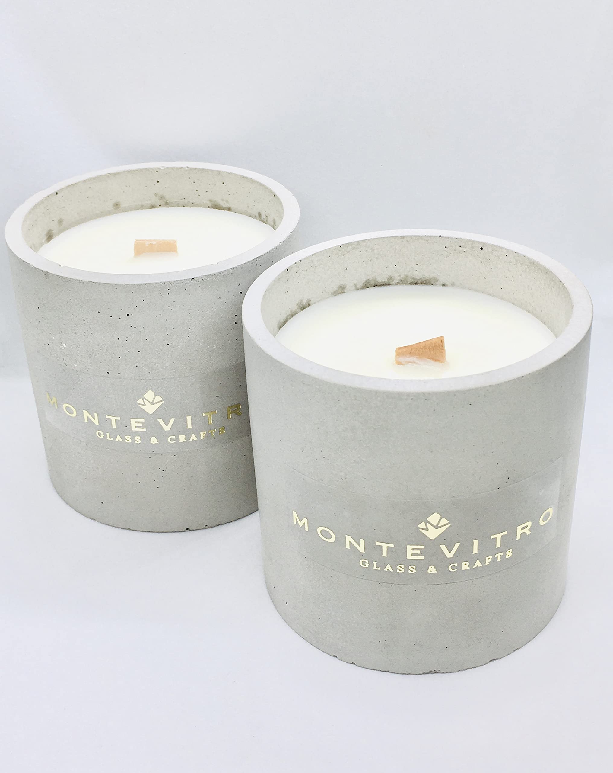 2 candle in cylinder concrete base, aromatic soy wax and wood wick - Monte Vitro