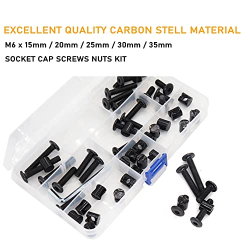 binifiMux 50pcs M6 x 15mm/ 20mm/ 25mm/ 30mm/ 35mm Black Hex Socket Cap Bolts Barrel Nuts Assortment Kit for Crib Baby Bed Cots Furniture