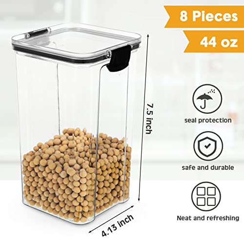 8 Pcs Food Storage Containers for Pantry Clear Airtight Food Flour Storage Container Set with Lid 1.3 L/ 44 oz Pantry Organization Canisters Air Tight Kitchen Container for Bean Sugar Pasta Rice