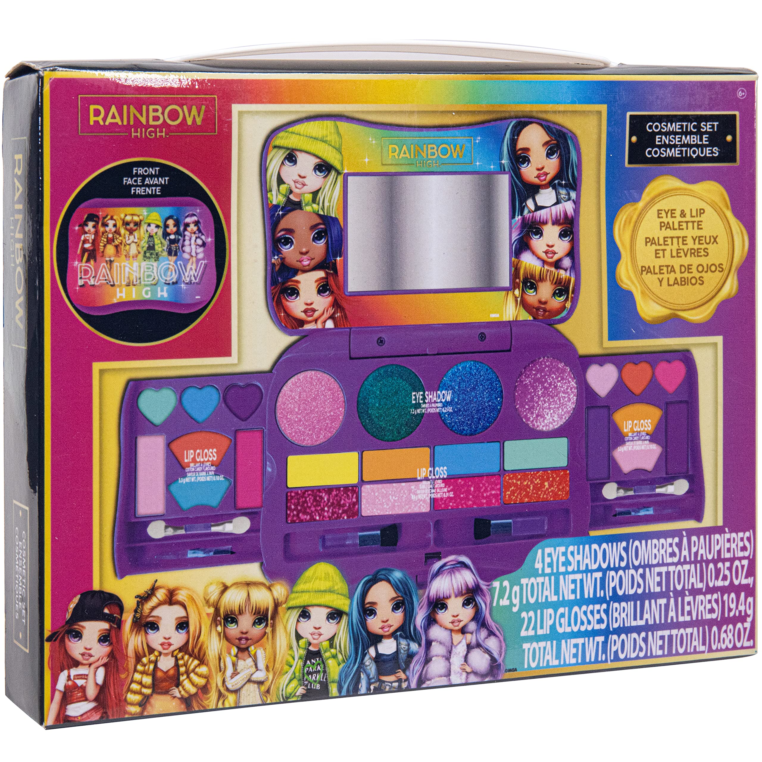 Rainbow High - Townley Girl Beauty Compact Set Kit with Brushes, 4 Eye Shadows, 8 Lip Gloss & 4 Shimmer Makeup Set for Kids Girls, Ages 6+ perfect for Parties, Sleepovers and Makeovers