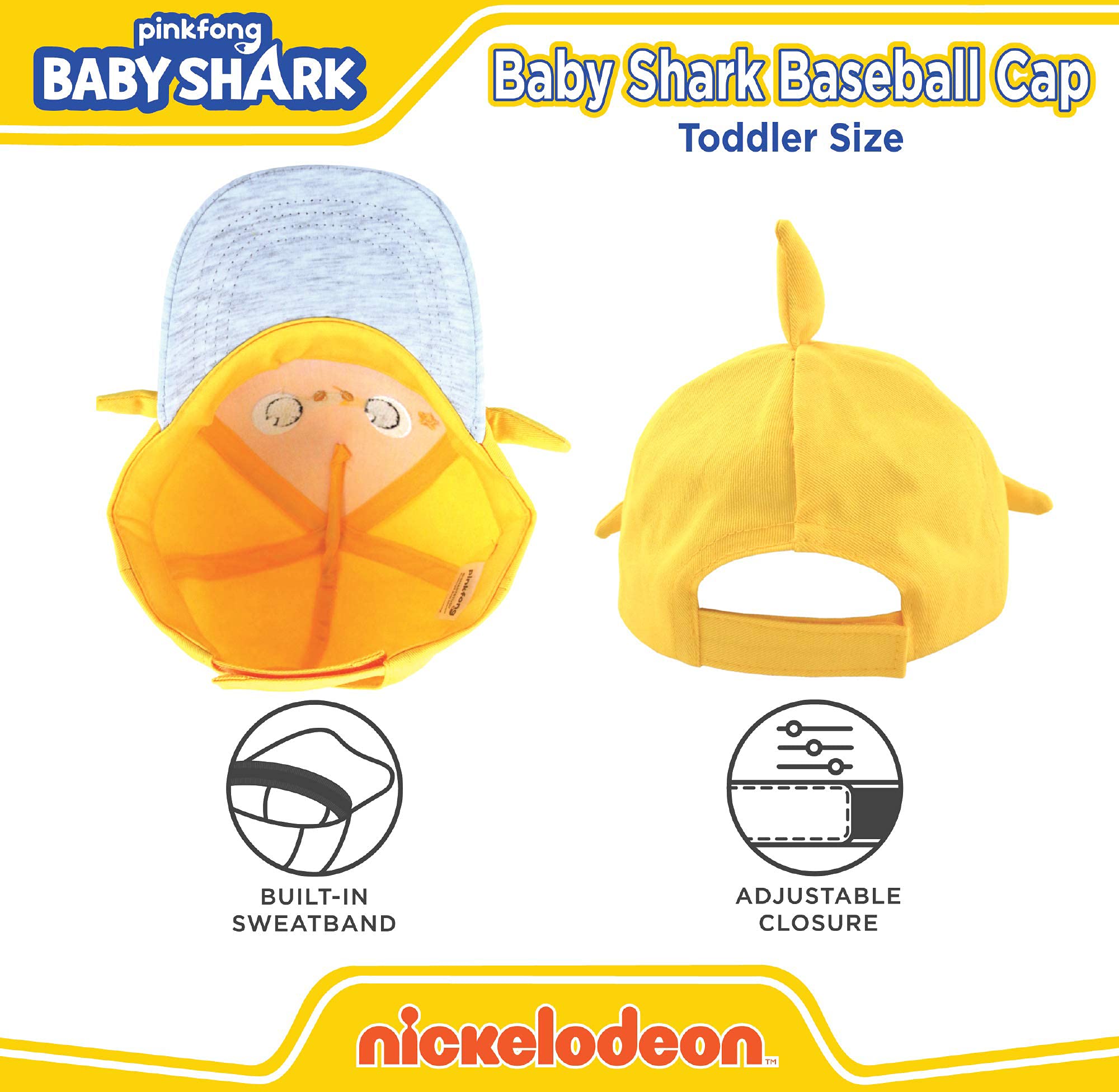 Nickelodeon Boys Baseball Cap, Baby Shark Adjustable Toddler Hat For Ages 2-4, Yellow