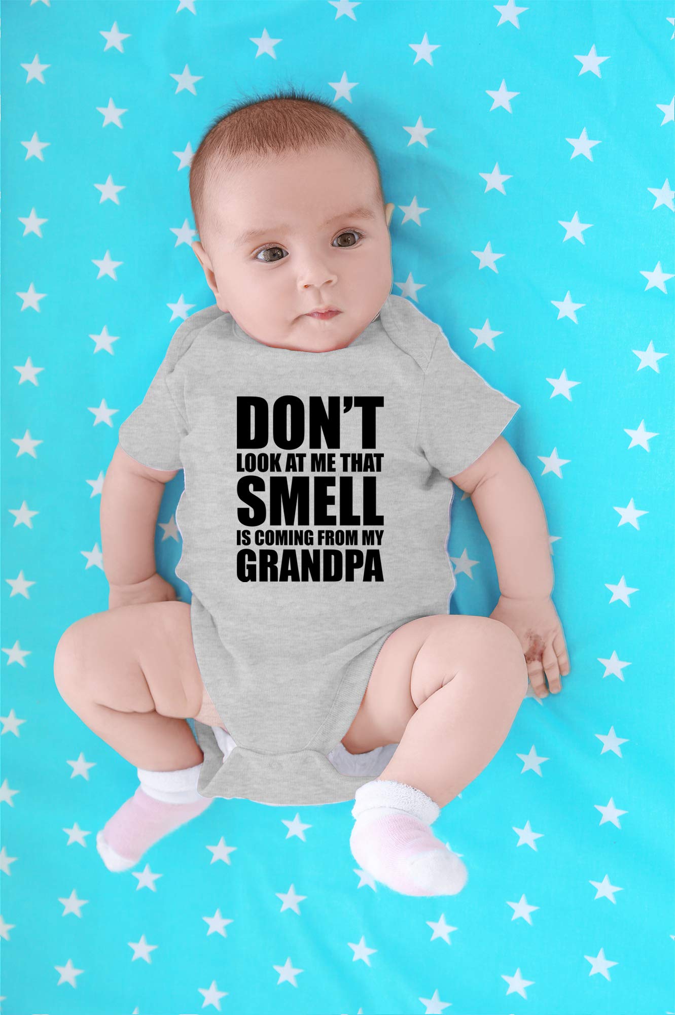 CBTwear Don't Look At Me, That Smell Is Coming From My Grandpa Baby Bodysuit - Newborn Unisex Clothes (6 Months, Heather Grey)
