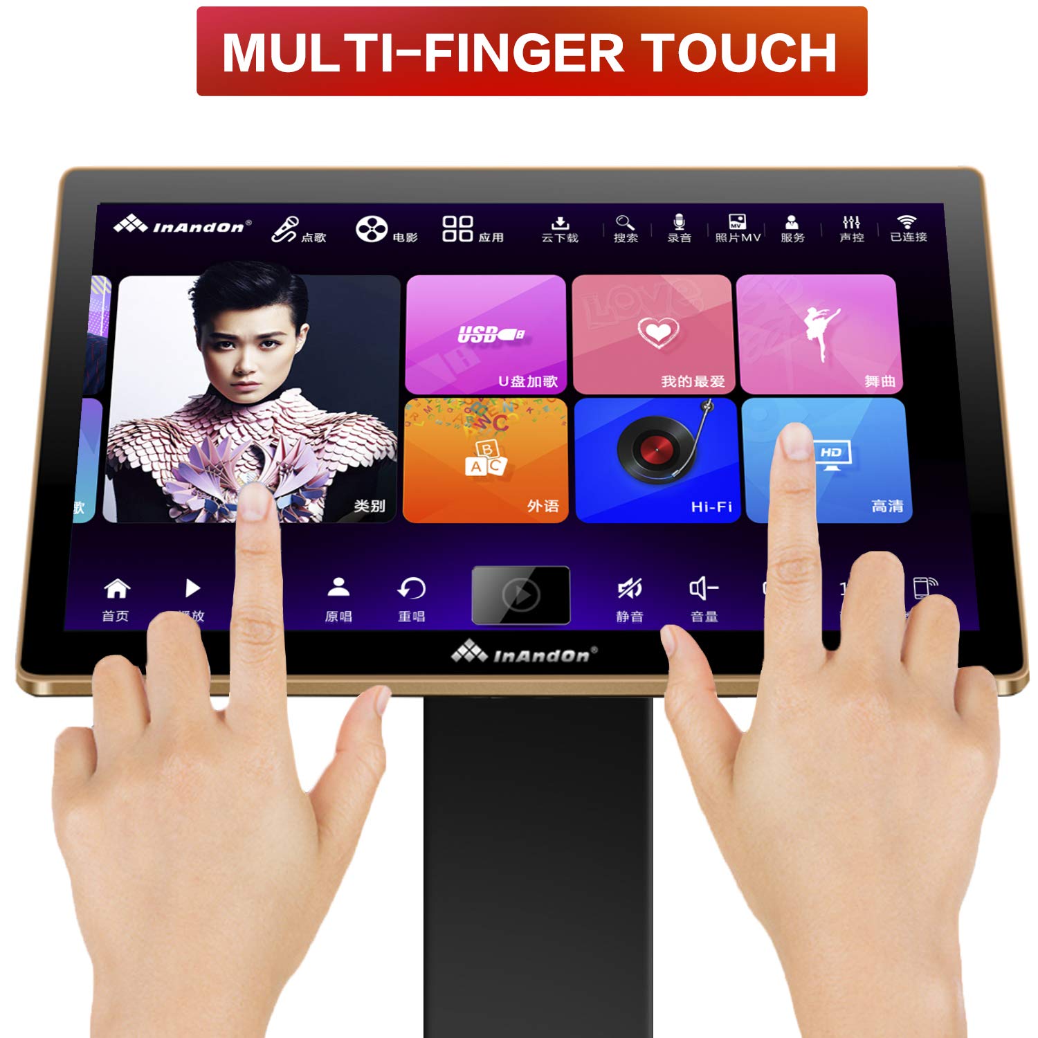 2021 KV-503 Pro Karaoke Player 4T, with 2 top Grade Wireless Mic, 21.5'' Capacitive Touch Screen Intelligent Voice Keying Machine Real-time Score The Latest Style (KV-503 Pro+4TB +21.5")