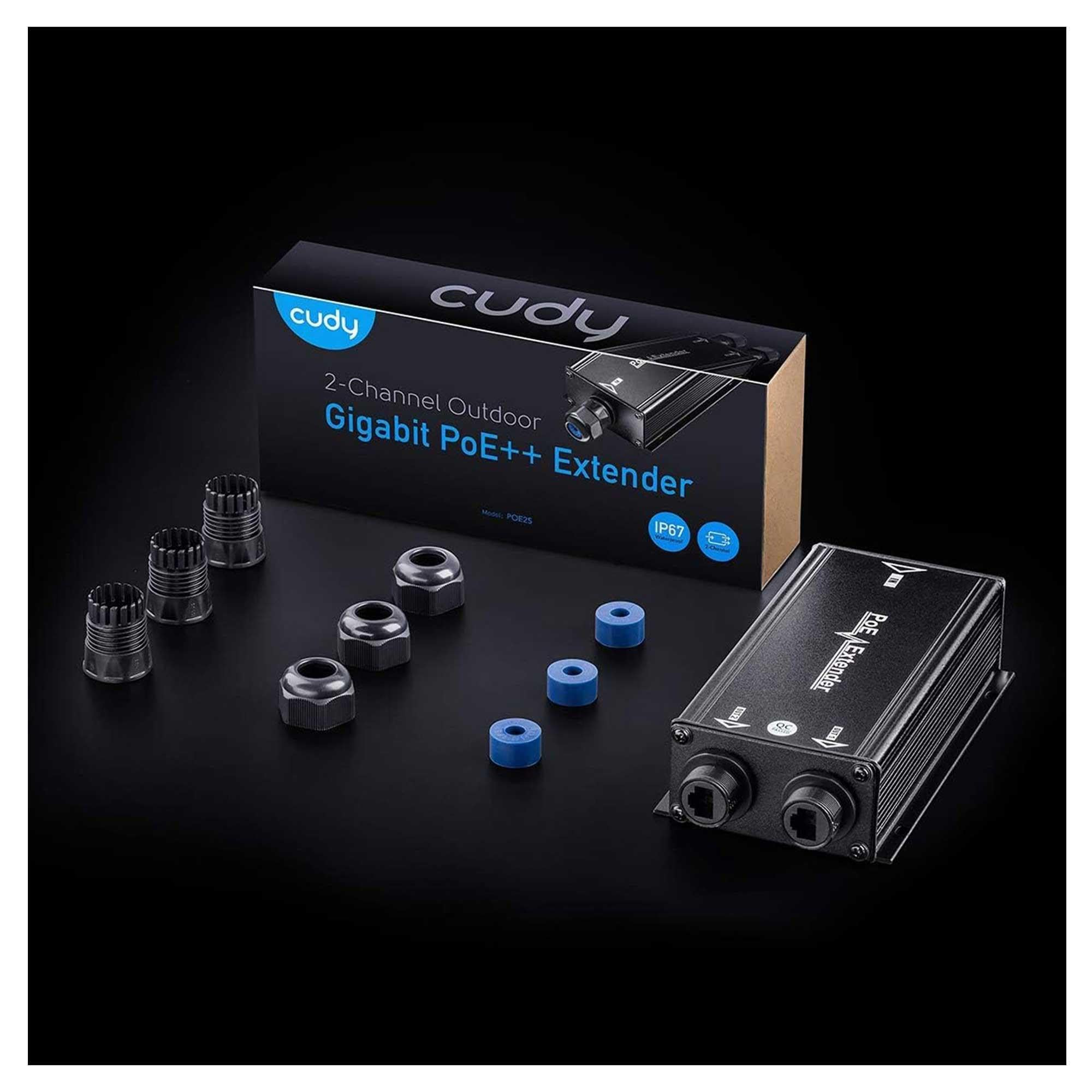 Cudy 2 Channel Gigabit Outdoor PoE Extender,2 Output PoE Ports, IP67 Waterproof, 10/100/1000Mbps, PoE Repeater/PoE Amplifier/PoE Booster, Wall-Mount, Comply with 802.3bt / 802.3at / 802.3af