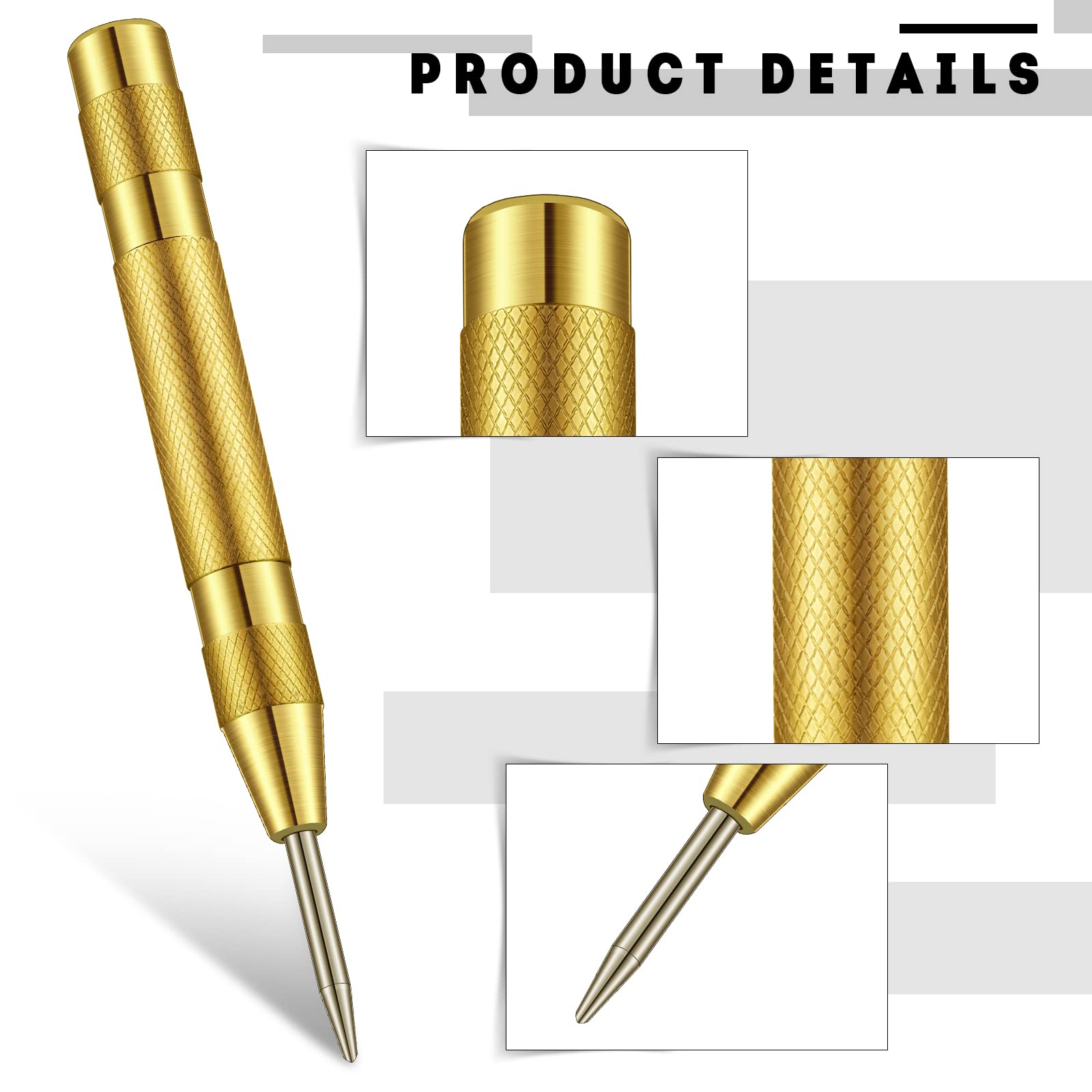 3 Pack Center Punch Spring Loaded Automatic Punch 5 Inches Crushing Hand Tool Center Hole Punch for Wood Metal Awl Puncher with Cushion Cap Adjustable Tension