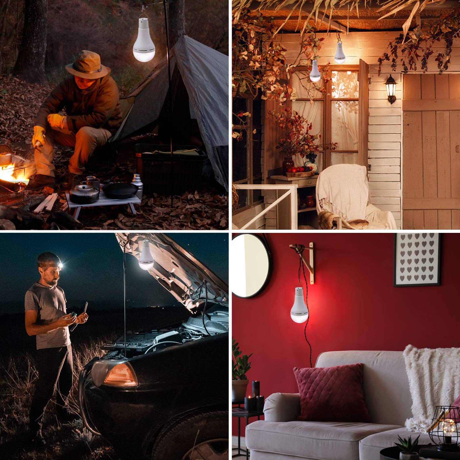 Afoskce Solar Light Bulb Outdoor Rechargeable 300LM Solar Powered Light Led Bulb with Remote Timer, Lighting Sensor, 4 Lighting Mode for Chicken Coops Shed Hiking Camping Hurricane Emergency Lighting