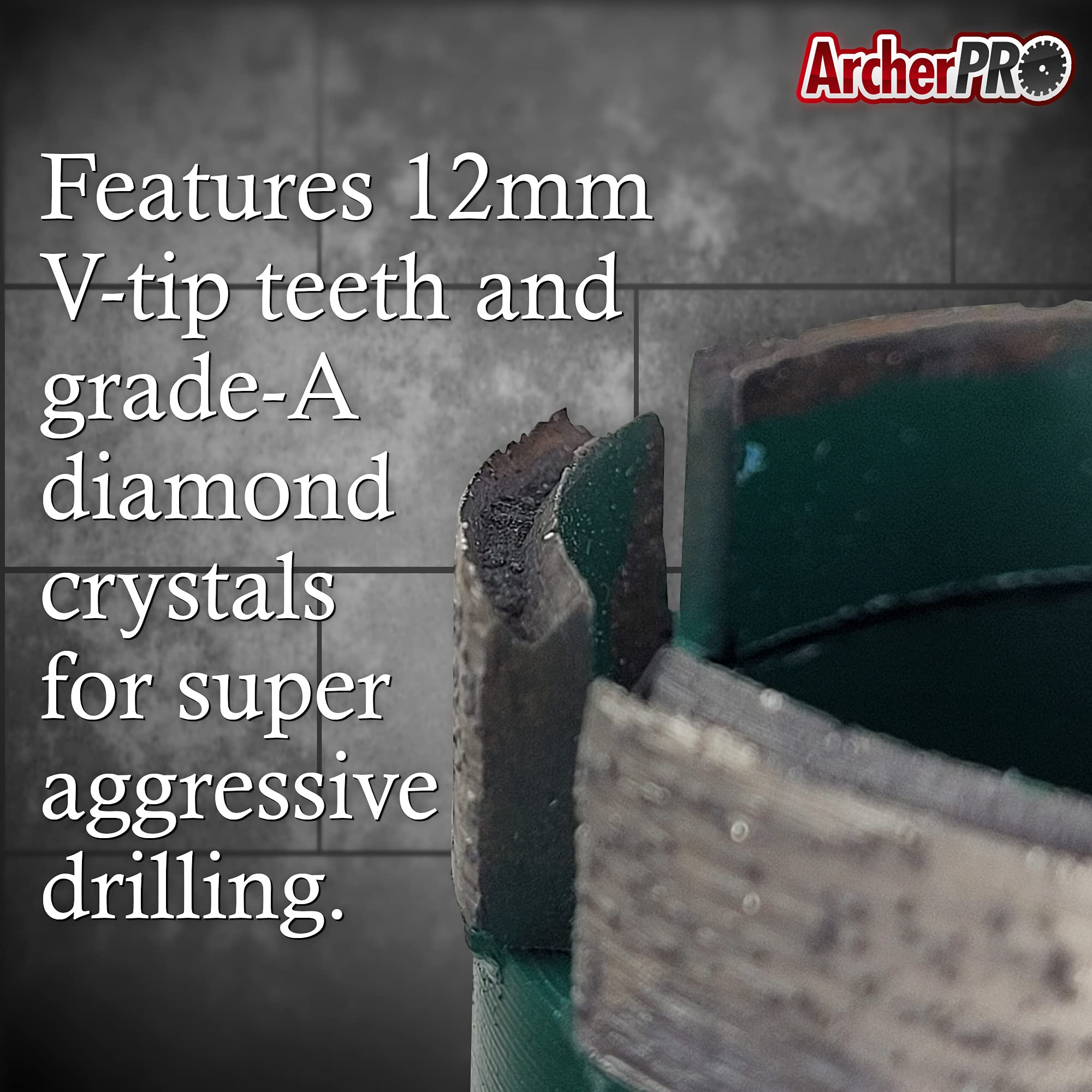 Archer PRO 5" in. Aggressive Diamond Turbo Core Drill Bits with V-tip for use with core Drill Stand rig. for Concrete Drilling, Masonry, Cinder Blocks.