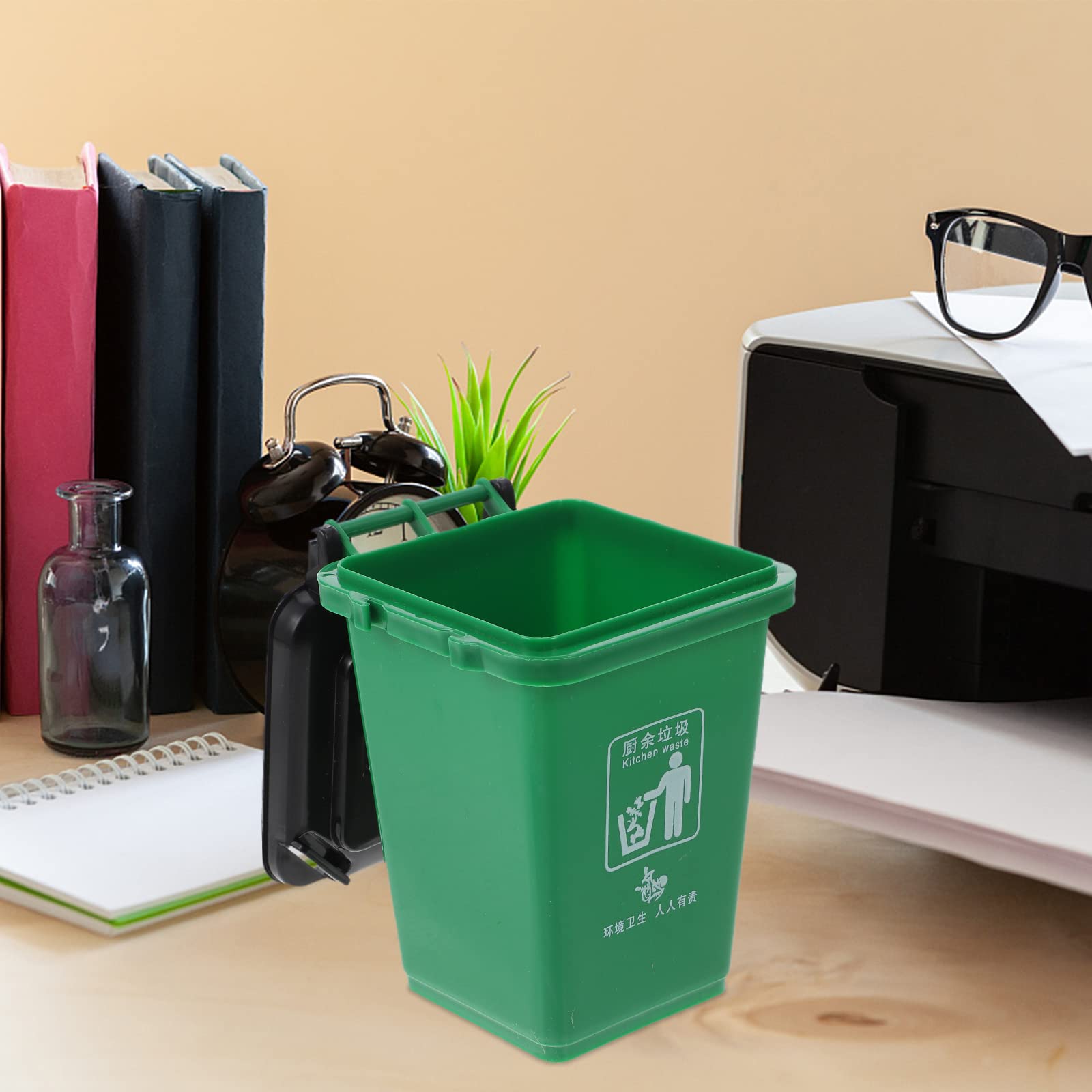 2PCS Mini Curbside Trash and Recycle Can Set/Pencil Cup,Creative Dust Bin Supplies Holder(Blue + Green)
