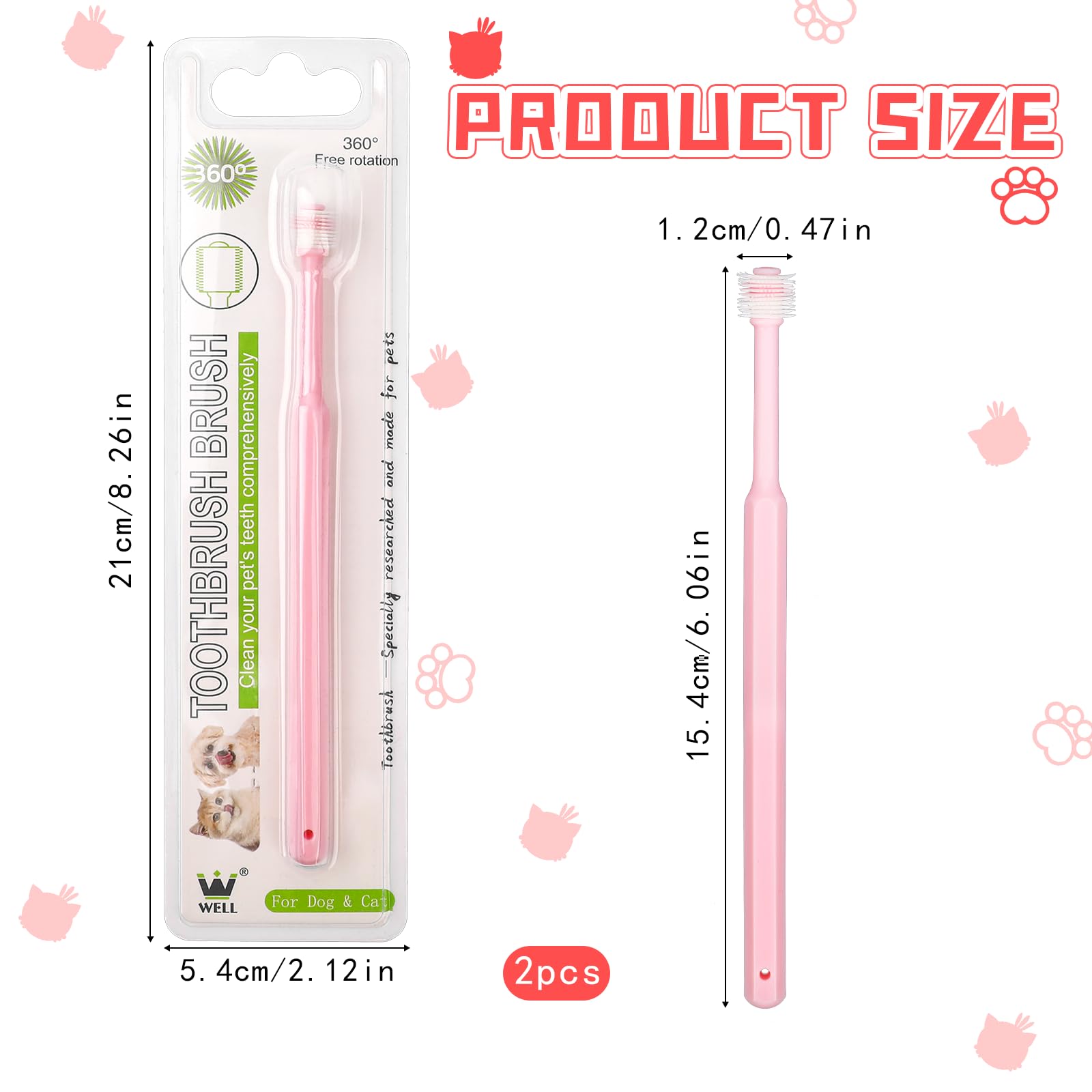 2 Pack Small Dog Toothbrush,360 Degree Silicone Cat Toothbrush Pet Dental Care Dog Oral Hygiene Deep Clean Pet Teeth Cleaning Kit Soft Bristles Friendly to Gums, Easy to Handle, Fresh Breath - Medium