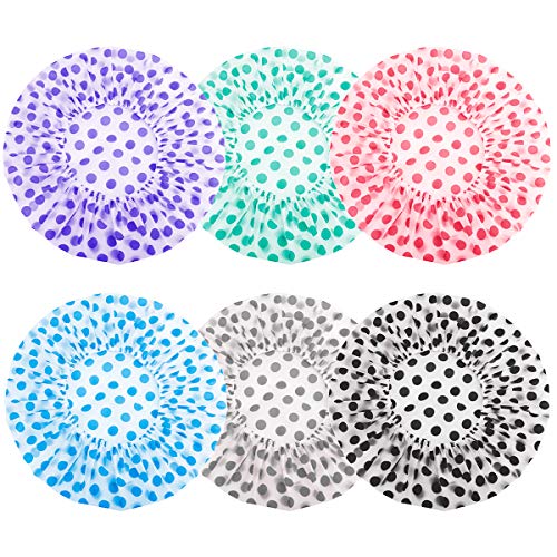Keeygo 6 PCS Shower Caps, Large Reusable Elastic 100% Waterproof Bathing Hair Cap for Women Beauty, Hair Spa, Home Hotel Travel Use
