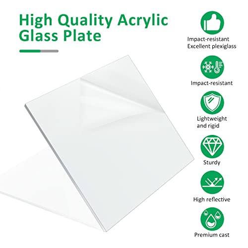6 Pack Clear Acrylic Sheet 12" x 12"(305 x 305mm) Square Plexiglass Panel 1/8"(3mm) Thick Transparent Plastic Sheets for Sign, Craft, Display Projects, Laser Cutting, Engraving, Painting