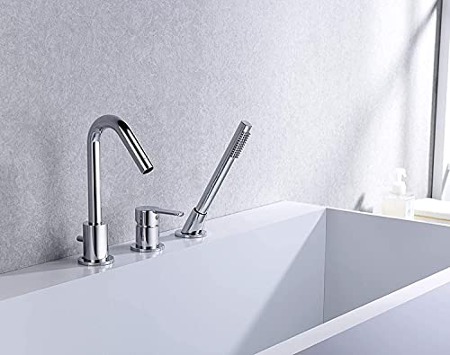 3 Hole Deck Mount Roman Tub Faucet with Hand Shower, Solid Brass Chrome Finish Valve Included