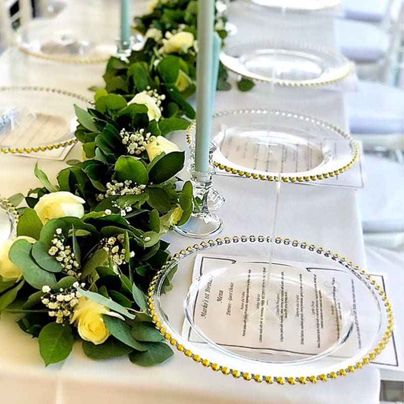 Efavormart 6 Pack 12" Gold Clear Acrylic Round Charger Plates With Beaded Rim Dinner Charger Plates