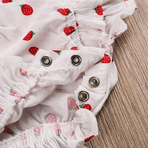 ClickMeForMoreProducts Newborn Baby Girl Strawberry Romper Ruffle Sleeve Bubble Romper Bodysuit with Headband Infant Summer Clothes (12-18months,red strawberry)