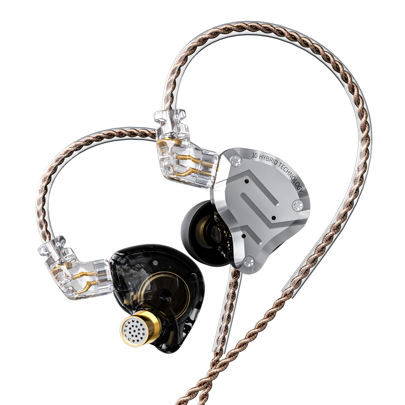 KZ ZS10 Pro in Ear Monitor Earphone, 4BA 1DD Metal Earbuds, HiFi Bass Headphones IEM with Detachable 2 Pin C-Cable(Black,No Mic)
